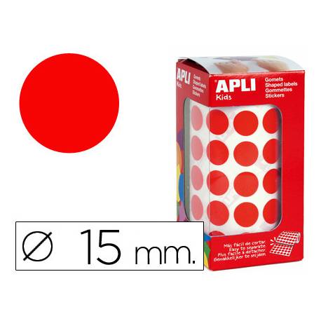 Gomets Apli circulares color rojo 15mm (59747) - Materialescolar.es